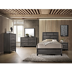 Cotemporary Gray Finish Twin Size Panel Low-Profile Youth Kids Bed Geometric Design Wooden Bedroom Furniture