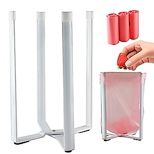 Multifunctional White Eco Kitchen Stand Holder and Drainer, Stand Support Storage Rack Plastic Bag Dispenser for Plastic Bags, Bottles, and Cups (50 Plastic Bags Included)