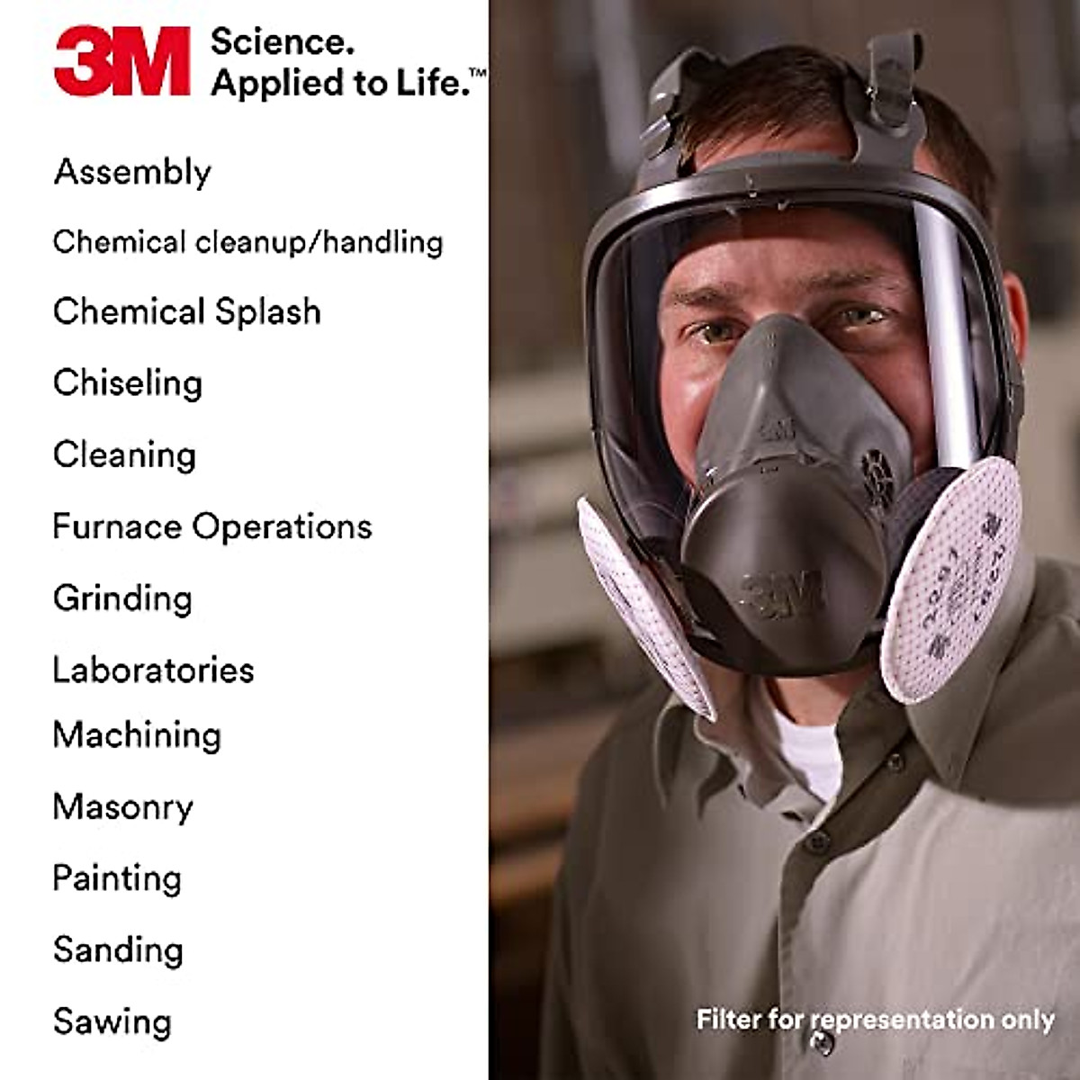 3M Full Facepiece Reusable Respirator 6700, NIOSH, Large Lens, ANSI High Impact Eye Protection, Silicone Face Seal, Four-Point Harness, Comfortable Fit, Painting, Dust, Chemicals, Small