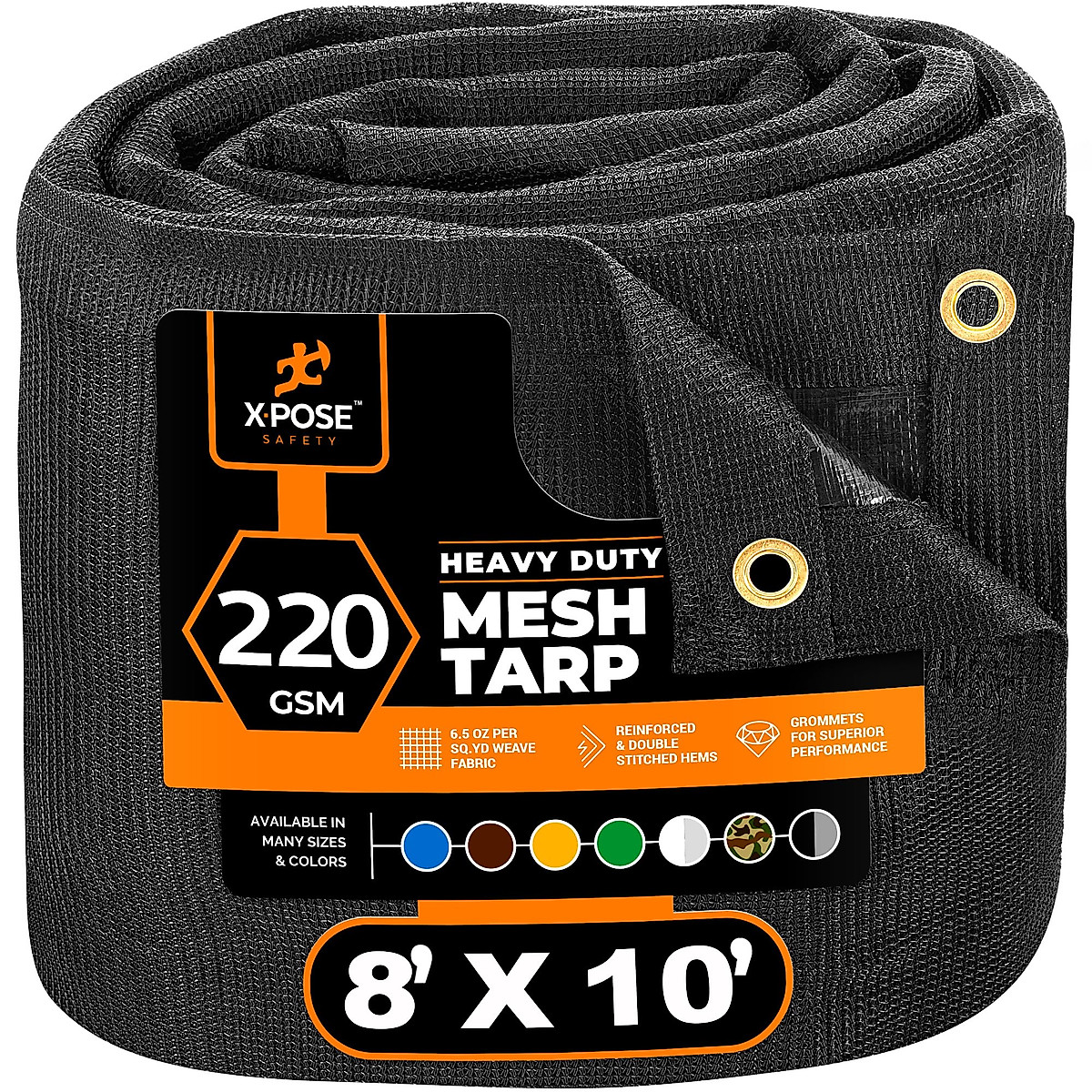 Xpose Safety Heavy Duty Mesh Tarp – 8’ x 10’ Multipurpose Black Protective Cover with Air Flow - Use for Tie Downs, Shade, Fences, Canopies, Dump Trucks – Tear Resistant