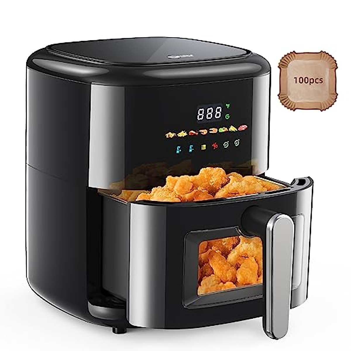Digital Touchscreen 6 in 1 Air fryer Oven, 1600W 5.8Quart Capacity can Air Fry, Roast, Reheat with Visible Window, Nonstick Basket and Crisper Plate.Oil Less Electric Cooker, Perfect for Busy Families