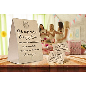 Tesedupoole Kraft Paper Diaper Raffle Sign,Diaper Raffle Baby Shower Game Kit (1 Standing Sign + 50 Guessing Cards),Baby Showers Decorations,Card for Baby Shower Game to Bring a Pack of Diapers-NPZ03