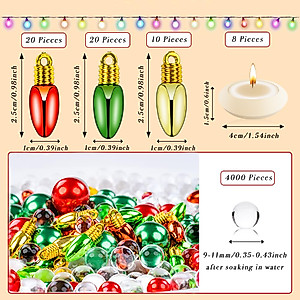 MadeTop 4114 Pcs Christmas Vase Filler Pearls for Vase Fillers Floating Candles Centerpiece with 8 Floating Candles Water Gels Beads for Christmas Home Table Party Decor(Bulb)