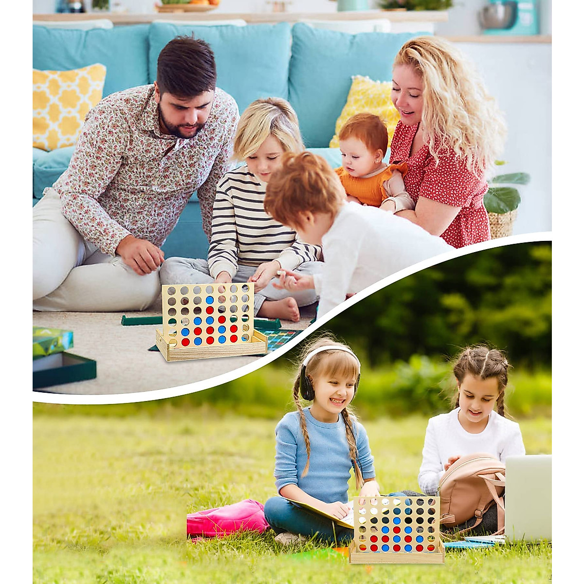 JOYPRO Wooden 4 in a Row Game, Kids Board Games for Kids 5 6 8 10 12 Year Olds, Travel Games for Kids and Adults, 2 Player Classic Family Board Games for Christmas Birthday Gift Coffee Table Decor