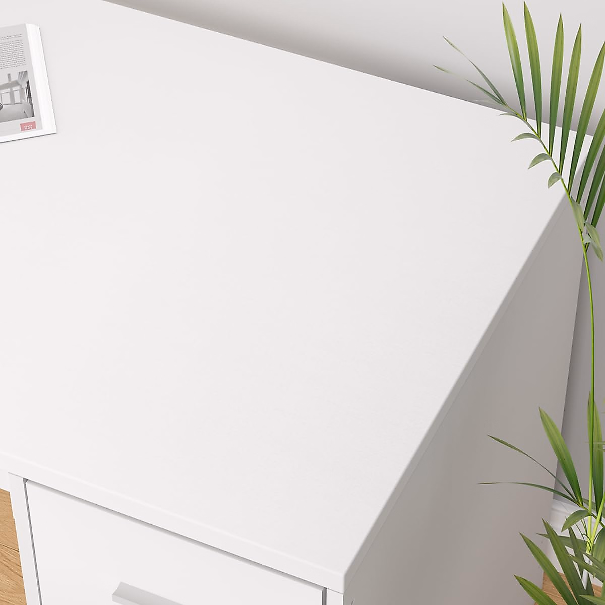 LVB White L Shaped Corner Desk with Drawers, Reversible Modern L-Shaped Computer Desk with Storage Cabinet Shelves, Large Wood L Shape Home Office Desk Table for Work Study Writing Gaming, 60 Inch