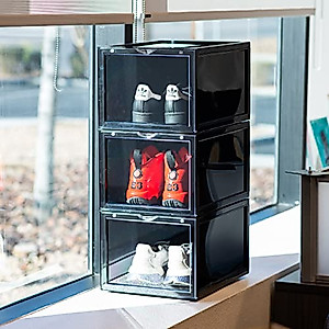 7Penn Plastic Shoe Boxes with Lids 3pk Black - Shoe Storage Containers for Display - Stackable Shoe Organizer