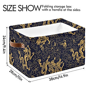TropicalLife Rectangular Storage Bin Cube Oriental Animal Dragon Foldable Organizer Basket with Handles, Chinese Flower Floral Collapsible Storage Box for Kids Toy Shelf Closet Nursery