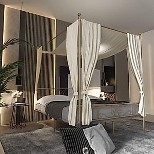 Weehom Queen Canopy Bed Frame with Headboard and Footboard, 4 Posters Metal Bed Frame, No Box Spring Needed, Mattress Foundation Platform Bed for Kids and Adults, Gold