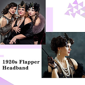 Ceenna 24 Pieces 1920s Flapper Headband Black Feather Headpiece for Women 20s Hair Costume Accessory(Classic)