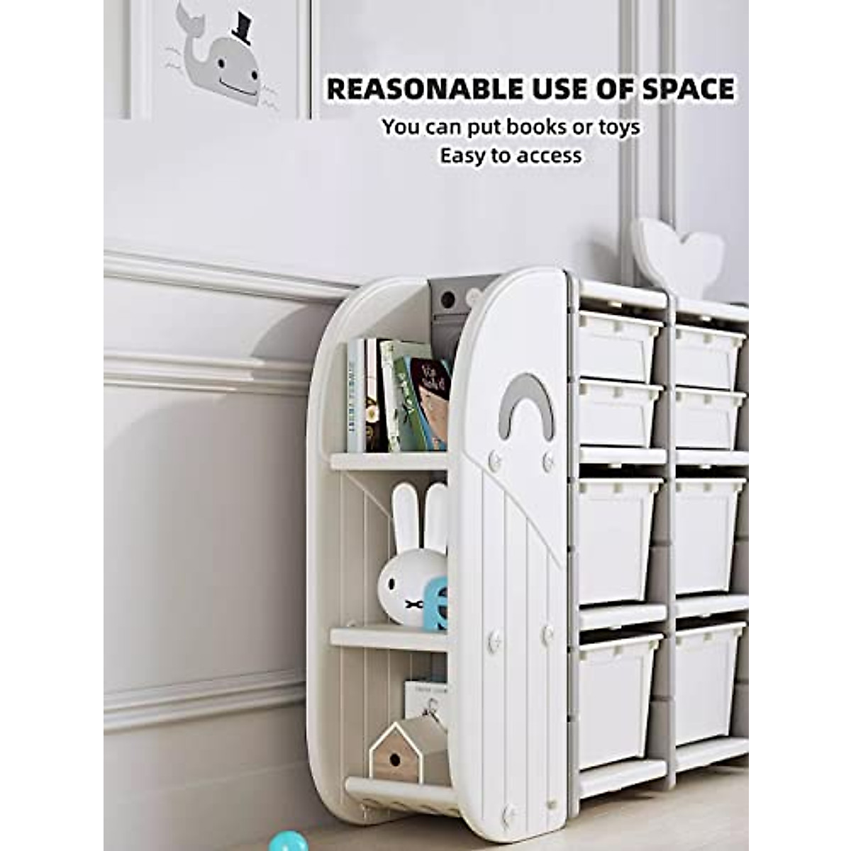 CHORBEYCH Kids 3 Layer Toy Storage Organizer with Display Bookshelves and 6 Pull-Out Storage Bins,Multipurpose Toy for Kids Bedrooms Playrooms for Age 1-12, Cute Whale(White Grey (3 * 3)