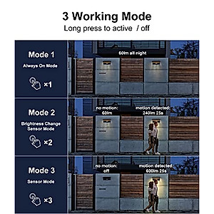 DAWALIGHT Solar Outdoor Wall Light, Motion Sensor with 3 Lighting Modes 3000K ip44 Waterproof, Solar Light Patio Porch Decoration Aluminum Black