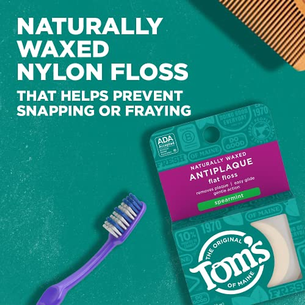 Tom's of Maine Naturally Waxed Antiplaque Flat Dental Floss, Spearmint, 32 Yards