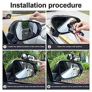 LivTee Blind Spot Mirror, Double Adjustable Mounted Blindspot Mirror HD Glass Wide Angle View, Side Rearview Mirror Universal, Right