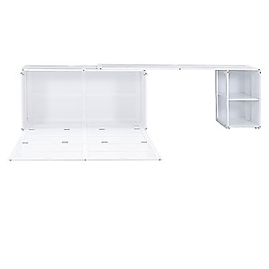 BIADNBZ Queen Size Murphy Bed with Rotable Desk and Shelves,Solid Wood Versatile Bedframe with Cabinet for Bedroom/Guest Room,White