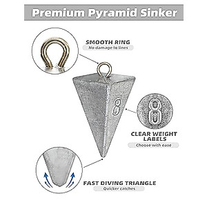 BLUEWING 2lb Box Pyramid Fishing Sinker Weights Lead Weight Saltwalter Fishing Weights for Surf Fishing, 3oz, 10 Pack