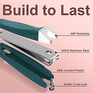 Jenney Nail Clipper with Catcher, Sharp Stainless Steel Fingernail and Toenail Cutters, No Splash Professional Nail Clippers with File, Dark Green Sturdy Durable Nail Trimmer for Women and Men