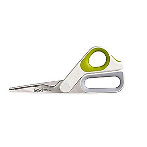 Joseph Joseph 10302 PowerGrip Kitchen Shears Scissors with Thumb Grip and Herb Stripper Separates for Cleaning Japanese Stainless-Steel, White/Green