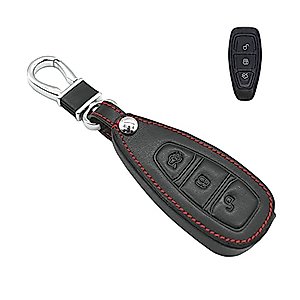 Compatible with fit for Ford Mondeo Focus 3 MK3 ST Kuga Fiesta Escape Ecosport Titanium B-Max Grand C-Max S-Max Galaxy 5buttons Leather Keyless Entry Remote Control Smart Key Fob Cover Case Protector