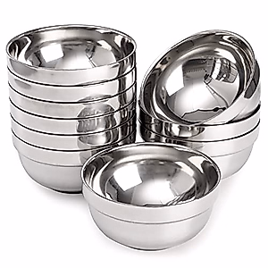 yarlung 10 Pack Stainless Steel Bowls, 17 Oz Snacks Bowls Lightweight Salad Bowls, Double-walled Metal Soup Bowls Serving Dishes for Sauces, Rice, Noodles, Ice Cream