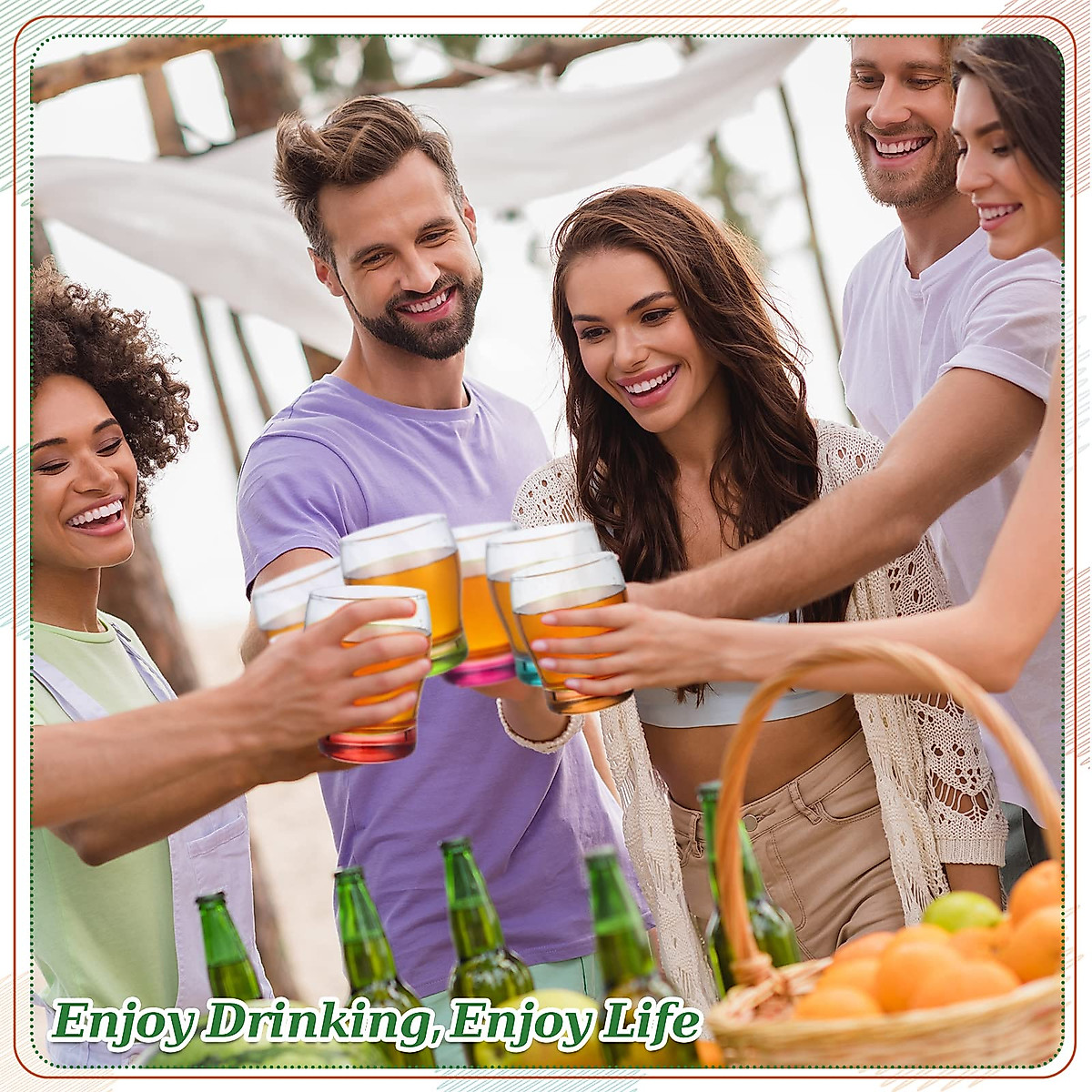 Set of 12 Colorful Drinking Glasses 11 oz Colored Glass Cups with Heavy Weighted Base Multi Colored Cocktail Glasses Stemless Wine Glass Tumbler for Beer Water Whiskey Iced Coffee Juice Smoothie