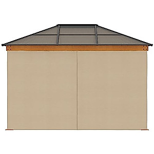 Outsunny 10' x 12' Hardtop Gazebo Canopy with Polycarbonate Roof, Aluminum Frame, Permanent Pavilion Outdoor Gazebo with Netting, for Patio, Garden, Backyard, Deck, Lawn, Khaki