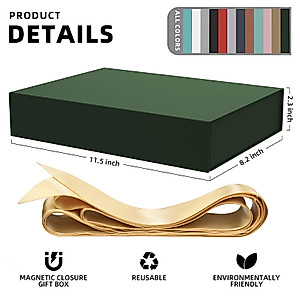 Gift Box with Lids, 11.5 x 8.5 x 2.3 In Magnetic Closure Collapsible Gift Boxes for wraps gifts of T-Shirts, Gloves, Scarves, Candy, Baby Clothes, Jewelry, Books, Comes with a Ribbon(Forest green)