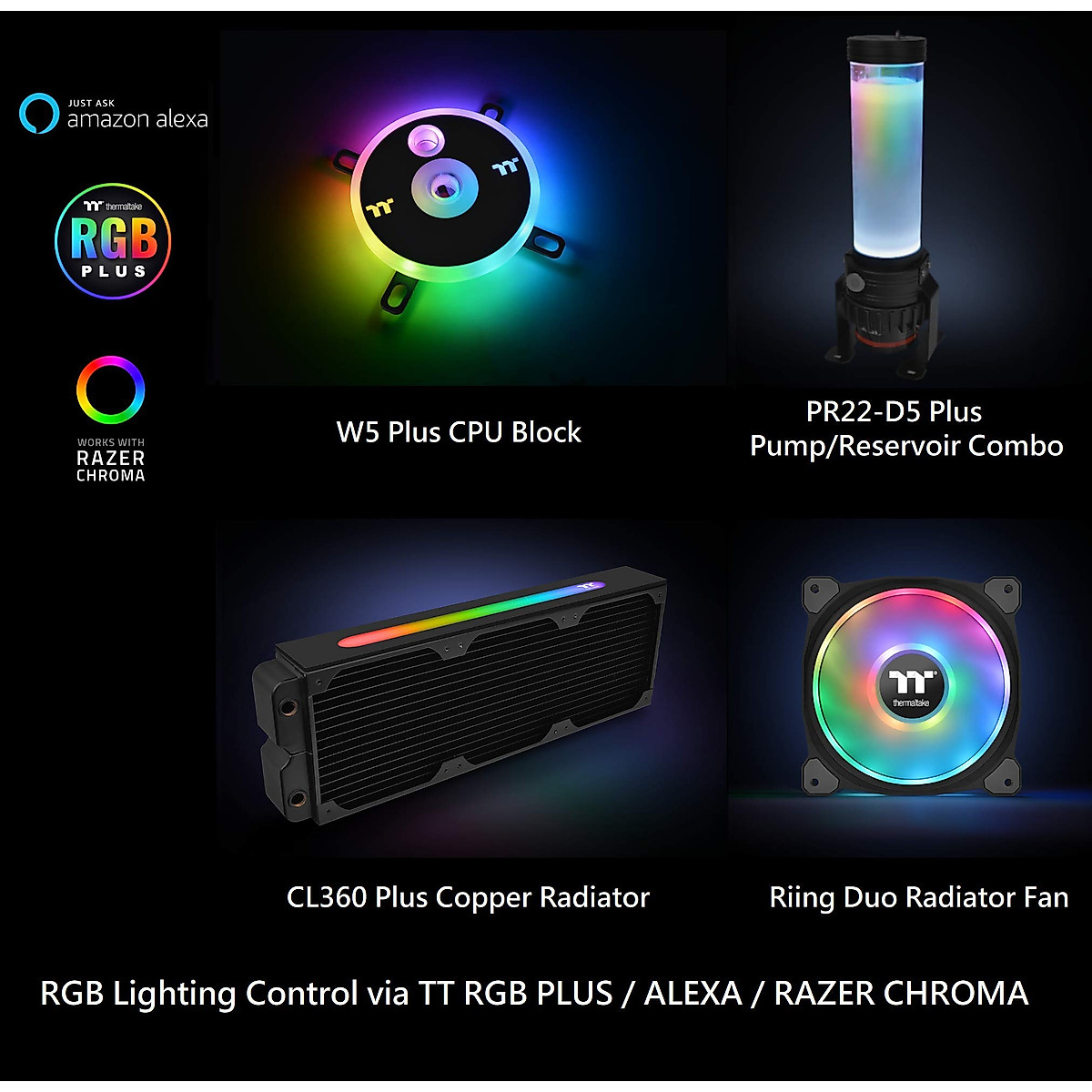 Thermaltake Pacific CL360 Max D5c Res/Pump 16.8 Million Color RGB (Alexa, Razer Chroma) Software Enabled Copper Radiator PETG Hard Tube Water Cooling Kit CL-W259-CU00SW-A