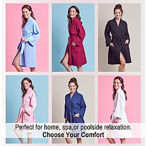 Soft Touch Linen Kimono Waffle Robe – Women’s Bath SPA Robe – Lightweight Cotton &Polyester Blend (Large, Grey)