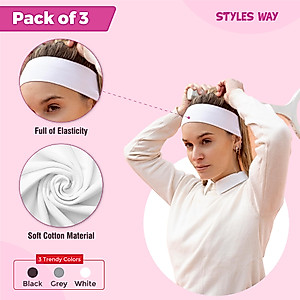 3 PCS Non Slip Headbands, Soft Cloth Sports Headband, Elastic Hairband, Headbands for Women Non Slip, Headbands for Women for Daily Workout Yoga Running and Sports