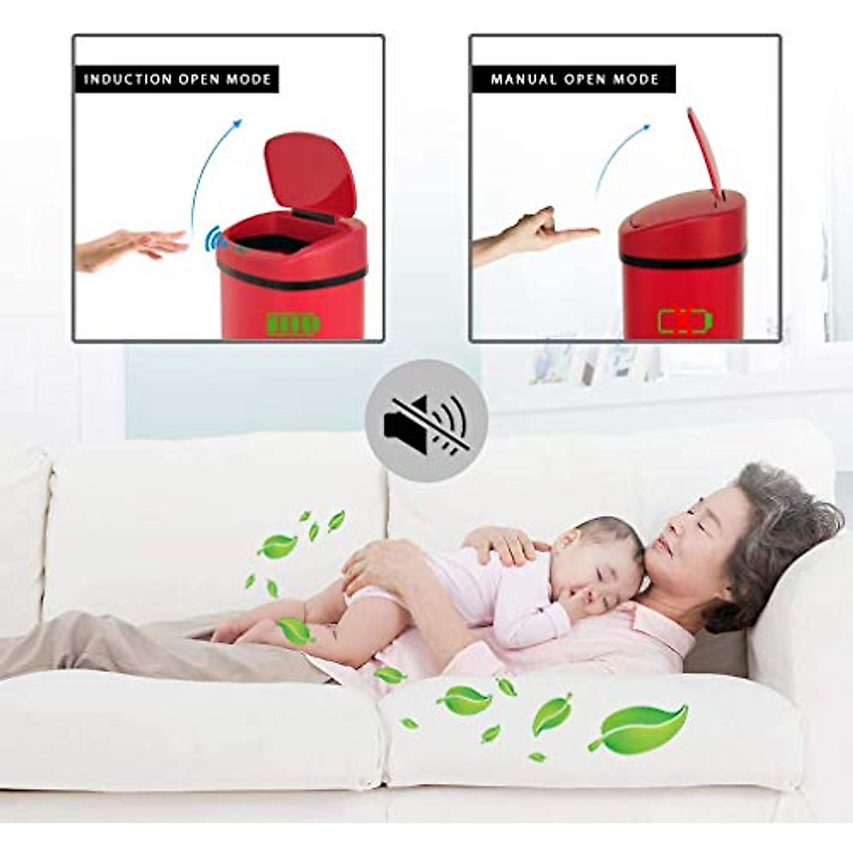 Payhere Kitchen Trash Can for Bathroom Office Home Powered by Batteries (not Included) (13 Gallon Trash Can (Red))