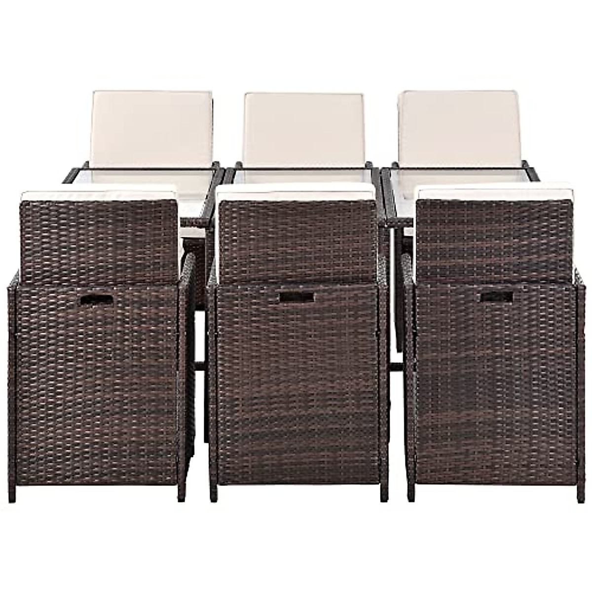 BIADNBZ 11 Pieces Patio Dining Sets for 10,Outdoor Sectional Conversation Furniture with 6 Rattan Chairs,1 Glass Table and 4 Cushioned Ottomans for Courtyard,Lawn,Garden, Balcony, Beige+Brown