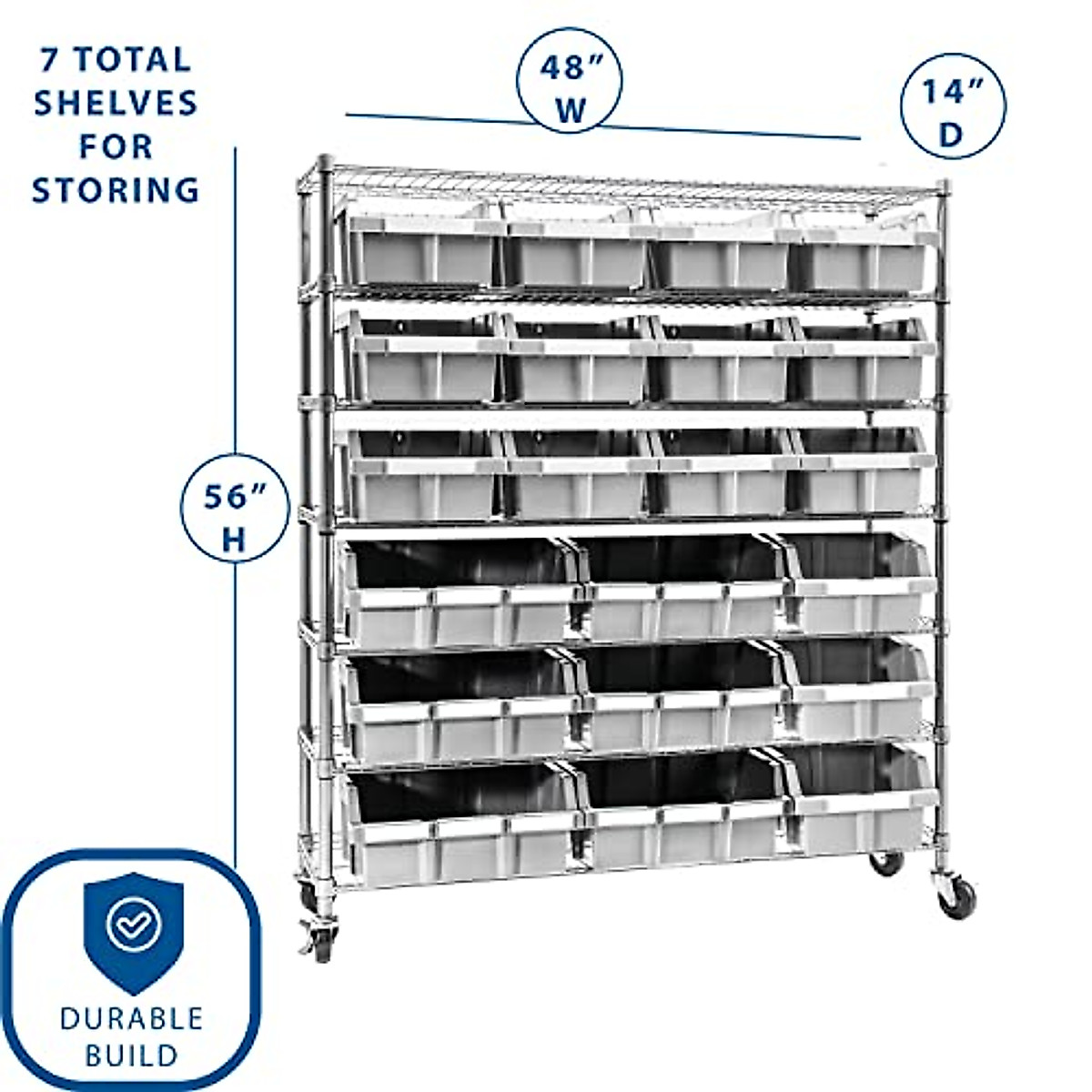 Seville Classics Heavy Duty NSF Bin Rack Solid Steel Wire Shelving Storage Unit, Patented Organizer for Garage, Warehouse, Office, Restaurant, Classroom, Kitchen, Gray, Includes 21 Bins