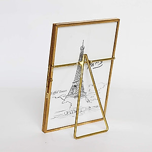 WONTHAI Gold Picture Frame - 4x6 Antique Brass Postcard Picture Frame for Desk - Small Pressed Glass Frame for Pressed Flowers - Floating Vertical (4 * 6 vertical)…