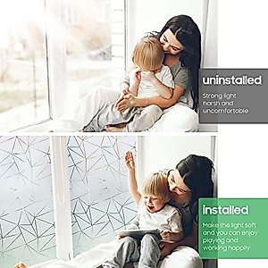 Viseeko Window Privacy Film Decorative Static Clings Sun UV Blocking Non-Adhesive Removable Glass Door Sticker for Home Office 11.8 x 78.7 inches Frosted Triangle