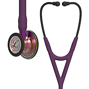 3M Littmann Cardiology IV Diagnostic Stethoscope, Rainbow-Finish Chestpiece, Plum Tube, Violet Stem and Black Headset, 27 inch, 6205 & 40007 Stethoscope Identification Tag, Black