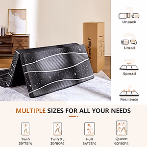 Sweetnight Portable Tri Folding Mattress Foldable - 4-inch Foldable Mattress with Removable & Breathable Cover | Comfy Soft Double-Sided Tri-Fold Mattress |Star Pattern （Full）