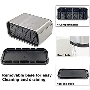 TESOT Utensil Holder Sink Caddy Sponge Holder with 4 Divided Compartments, Sturdy Stainless Steel, Rust Proof