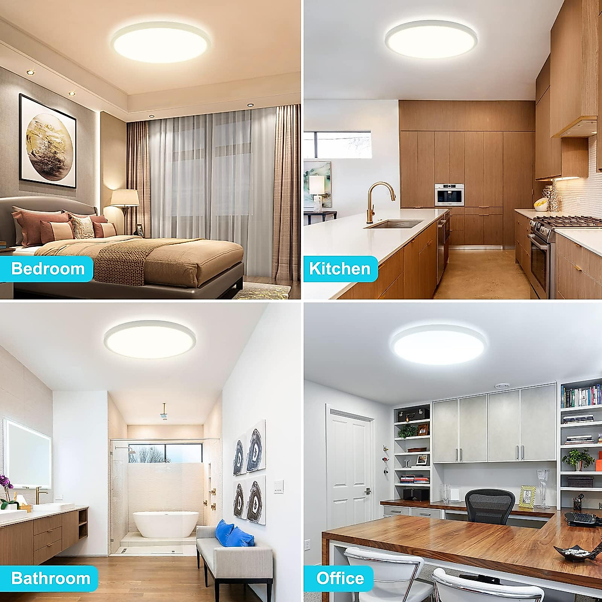 libtit 6 Pack 13 Inch LED Flush Mount Ceiling Light, 3200LM 28W Ultra-Slim LED Ceiling Light, 3000K/4500K/6000K Selectable Ceiling Light Fixture for Bedroom, Kitchen, Bathroom, Hallway - White