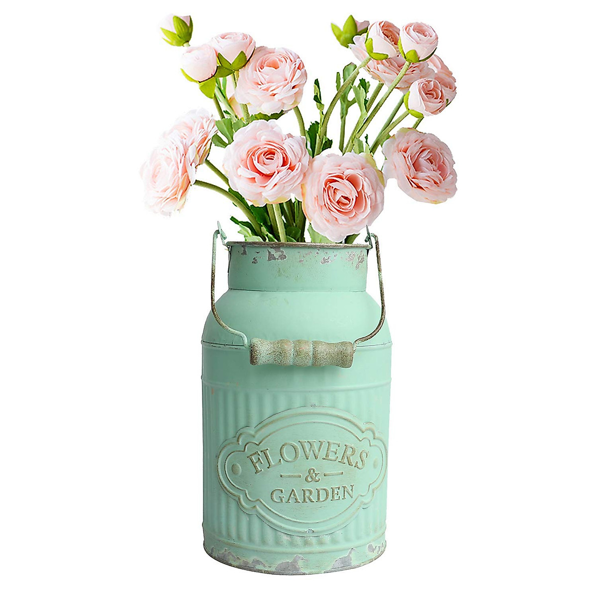 SHINGONE French Country Style Large Metal Vase Shabby Chic Milk Can Vase Pot Flower Holder for Home Garden Decoration