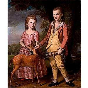 Portrait of the Stanly Children Boy and Girl with Little Deer 1782 Painting By Charles Willson Peale 16" x 20" image size art repro on matte paper