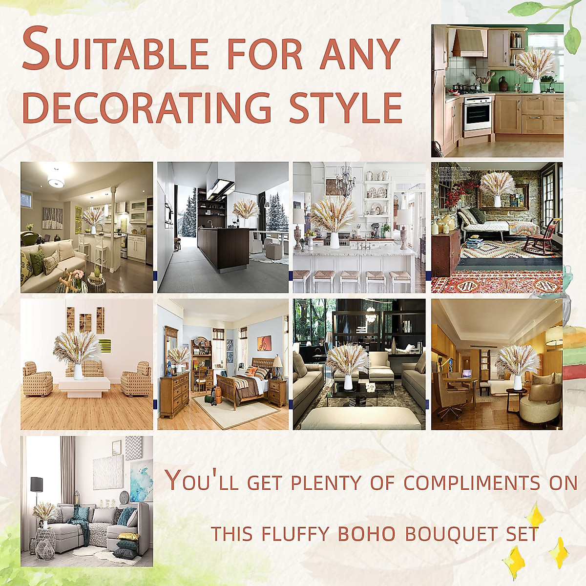 85PCS Natural Pampas Grass Bouquet | Boho & Western Wedding Decor Flowers Dried Pampas Grass Decor for Elegant Floral Arrangements, Home & Table Decorations