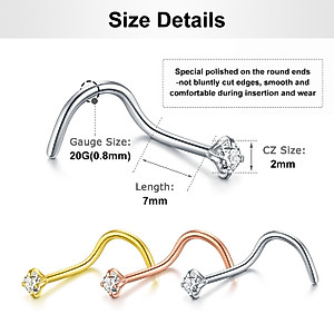 Briana Williams Nose Rings 10Pcs 20G Nose Screw Rings Studs Surgical Steel Sliver Piercing Jewelry 2mm Clear CZ