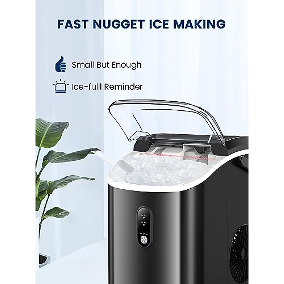Kndko Nugget Ice Maker Countertop,34lbs/Day,Portable Crushed Ice Machine,Self Cleaning with One-Click Design & Removable Top Cover,Soft Chewable Pebble Ice Maker for Home Bar Camping RV,Black Basic