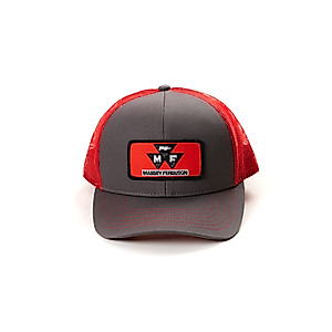 J&D Productions Red Massey Ferguson Tractor Logo Hat, Gray with Red Mesh Back, 7-7 7/8