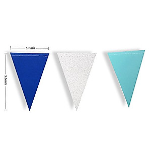 30 Ft Navy Blue Silver Pennant Banner Royal Blue Hanging Paper Triangle Bunting Flag Garland for Birthday Bridal Baby Shower Wedding Ahoy Achor Nautical Pirate Theme Party Decorations Supplies