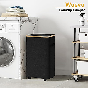 Black Laundry Hamper with Lid and Wheels,Rolling Laundry Basket with Handles Foldable Dirty Clothes Hamper Wheeled Laundry Hamper for Bedroom Dorm Laundry Room-75L