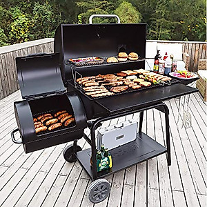 Royal Gourmet CC2036F Charcoal Grill with Offset Smoker Burch BBQ Barrel Grill and Smoker Combo, 1200 Square Inches for Large Event Gathering Patio and Backyard Cooking, Black