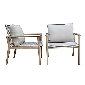 Outdoor Interiors Wheat Rope & Antique Wash Eucalyptus Lounge Chair, Set of 2