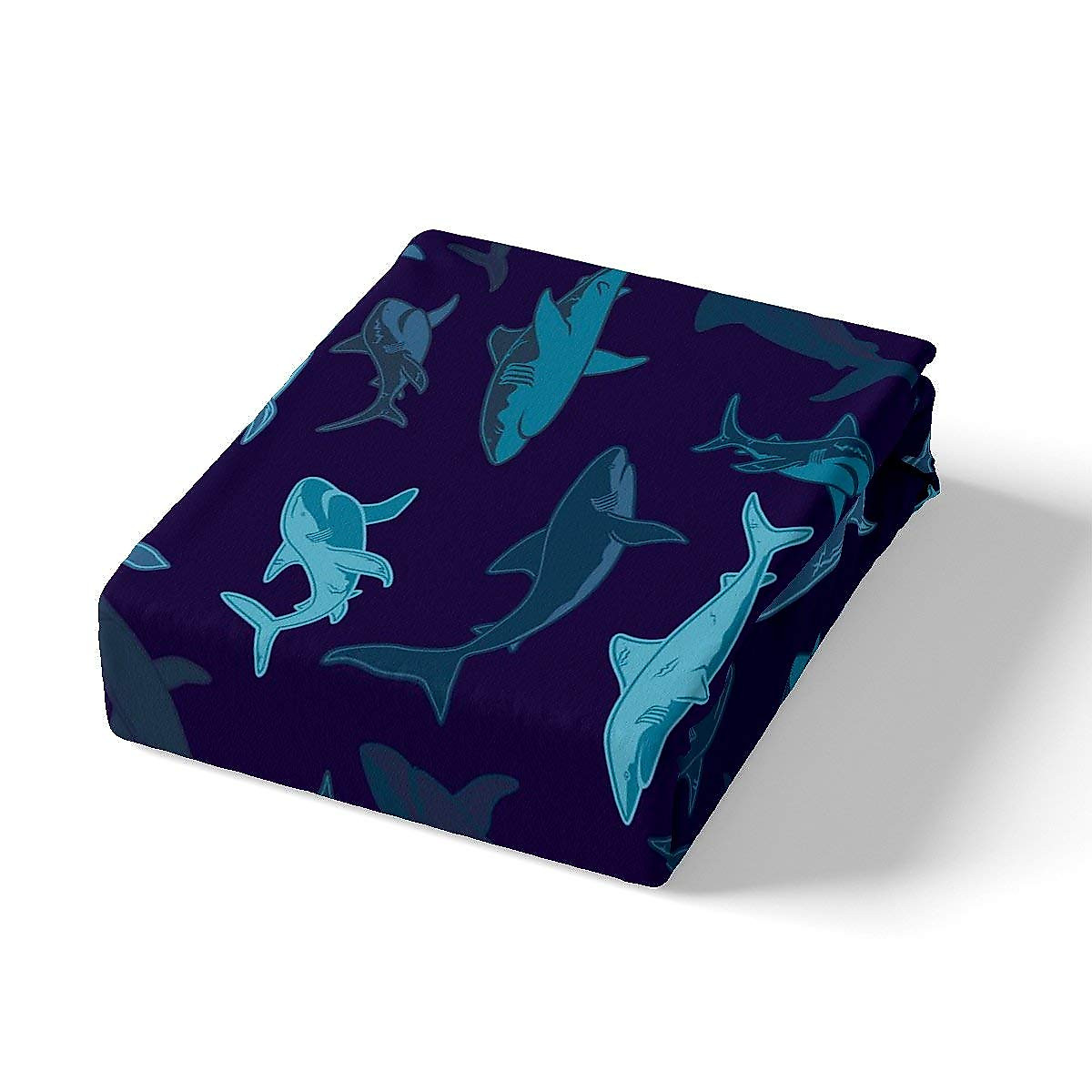 Sharks Bedding Set, Large Reef Shark Duvet Cover, Deep Ocean Animal Quilt Cover For Kids Boys Girls, Rodents Wild Marine Life Hawaiian Comforter Cover Child Room Décor 3Pcs Queen Size Navy Blue