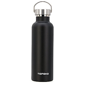 TOPOKO 25 oz Stainless Steel Vacuum Insulated Water Bottle, Keeps Drink Cold up to 24 Hours & Hot up to 12 Hours, Leak Proof and Sweat Proof. Large Capacity Sports Bottle Wide Mouth Metal Lid (Black)